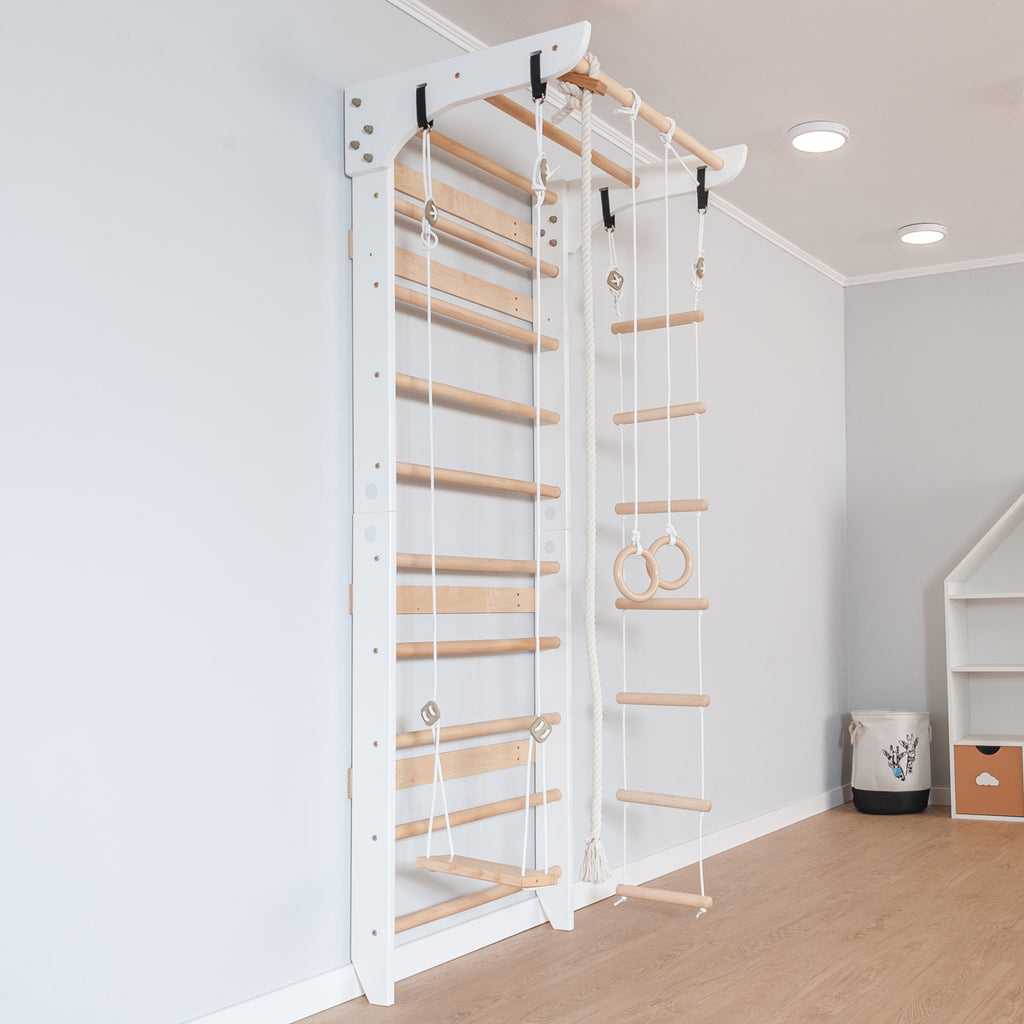 Wooden Swedish Ladder Wall Set Kinder 2, Stall Bar, Indoor Jungle Gym ...